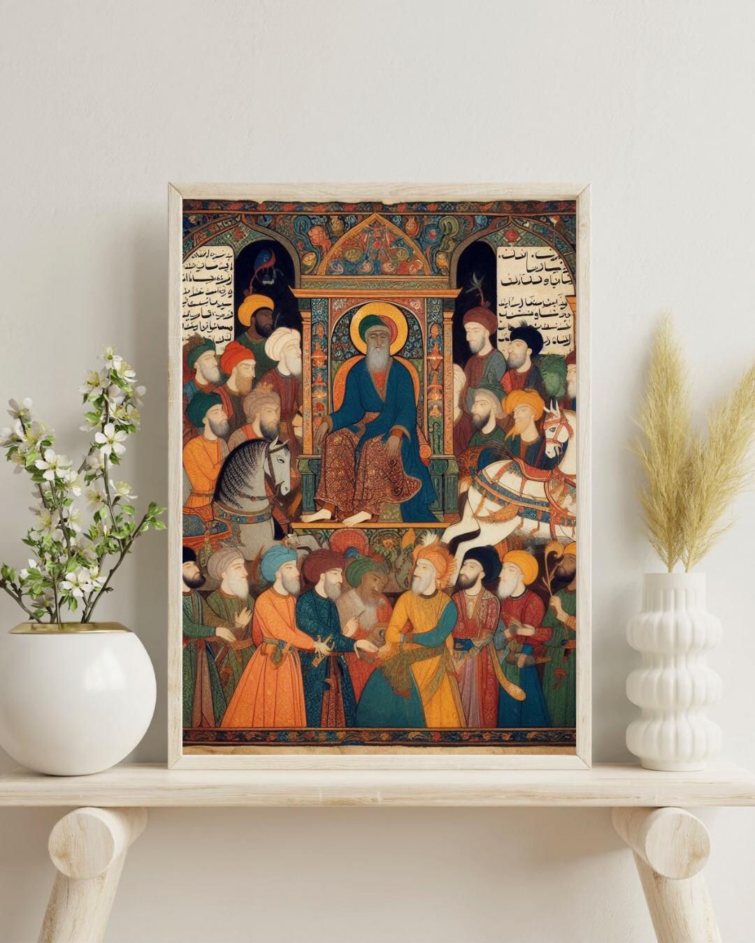 Medieval Calligraphy Oil Painting Historical Wall Art Oriental Ottoman ...