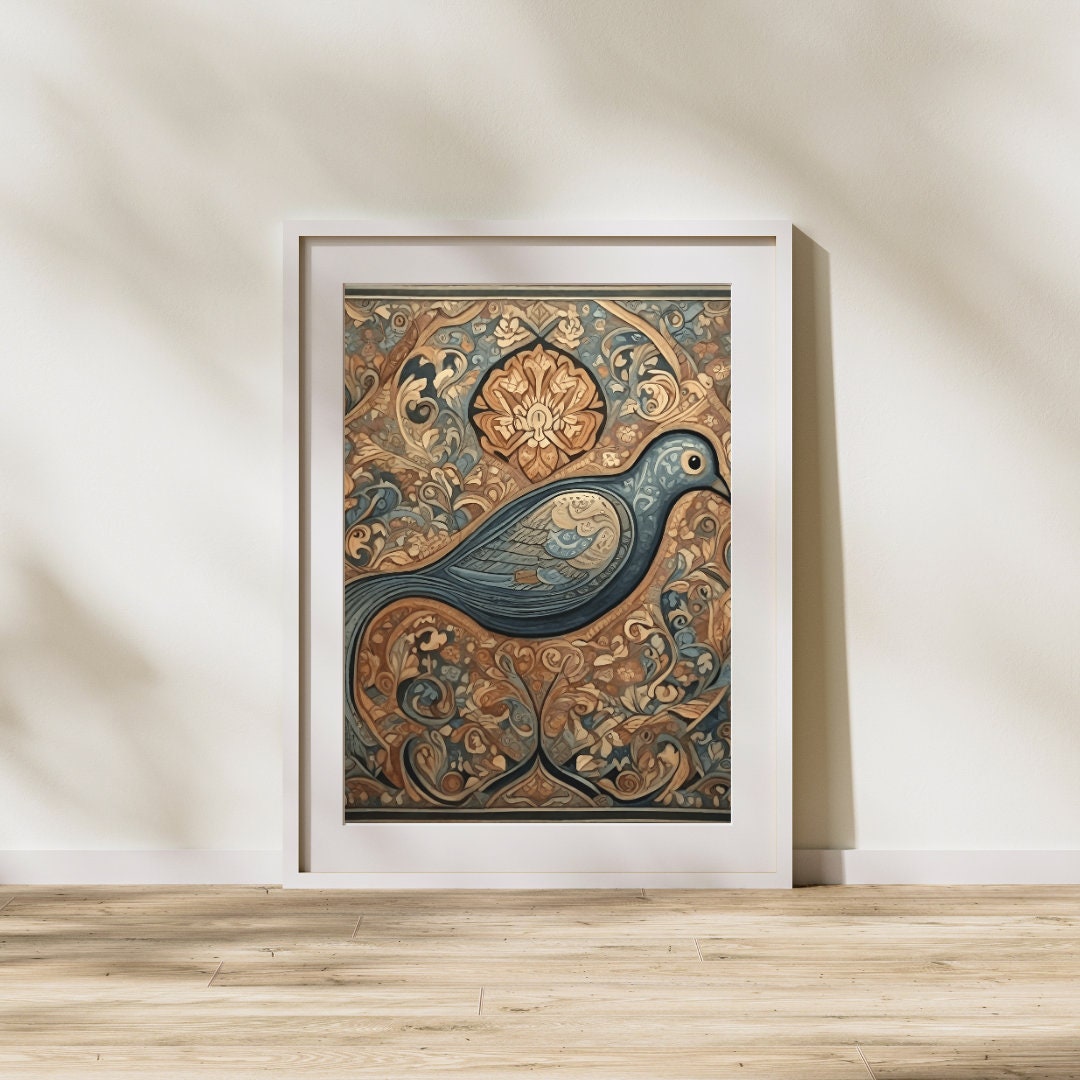 Moroccan Bird Wall Art | Orientalist Islamic Pastel Watercolor ...