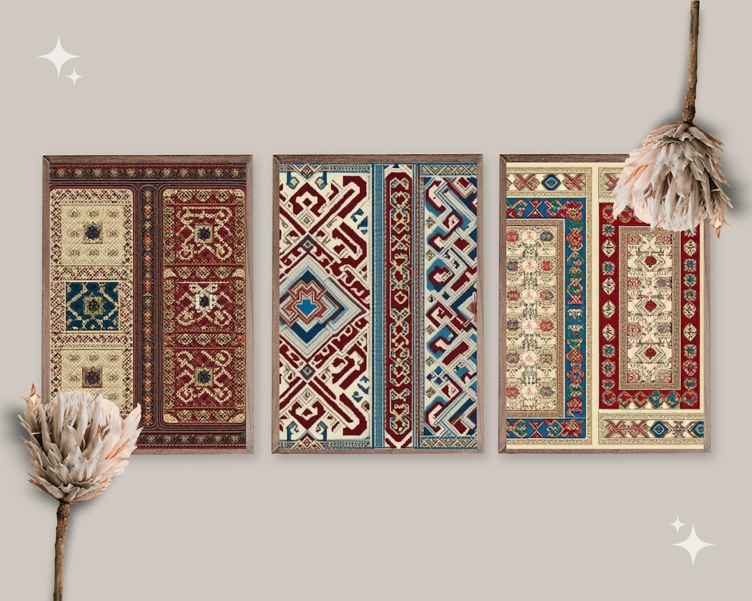 Set of 5 Baghdad Iraqi Carpet Pattern Wall Art Oriental Muslim Rustic ...