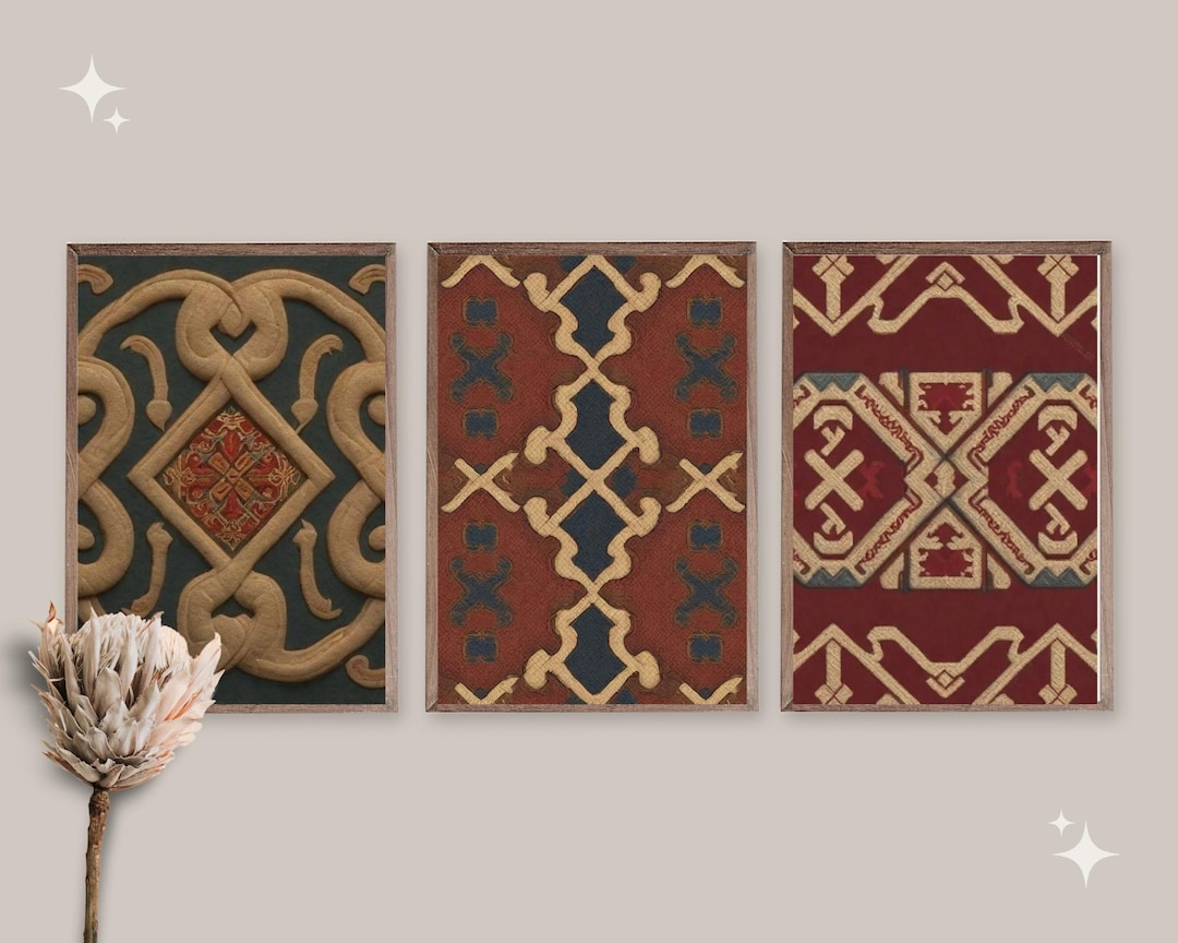 Set of 5 Bukhara Kilim Drawing Stencil Wall Art | Orientalist Ethnic ...