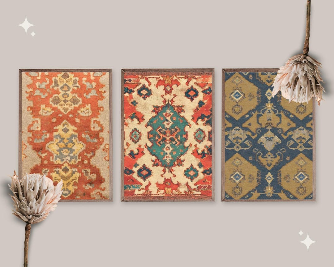 Set of 5 Nomad Rug Drawing Wall Art | Orientalist Azeri Ethnic Islamic ...