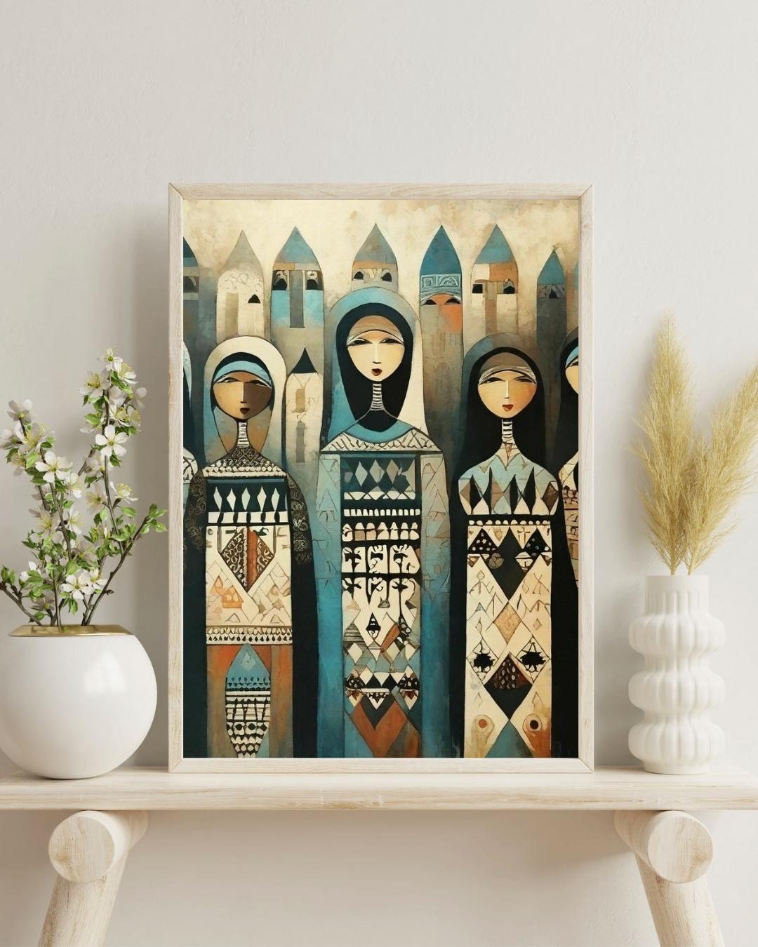 Harem Medieval Oil Painting Wall Art | Traditional Muslim Pastel ...