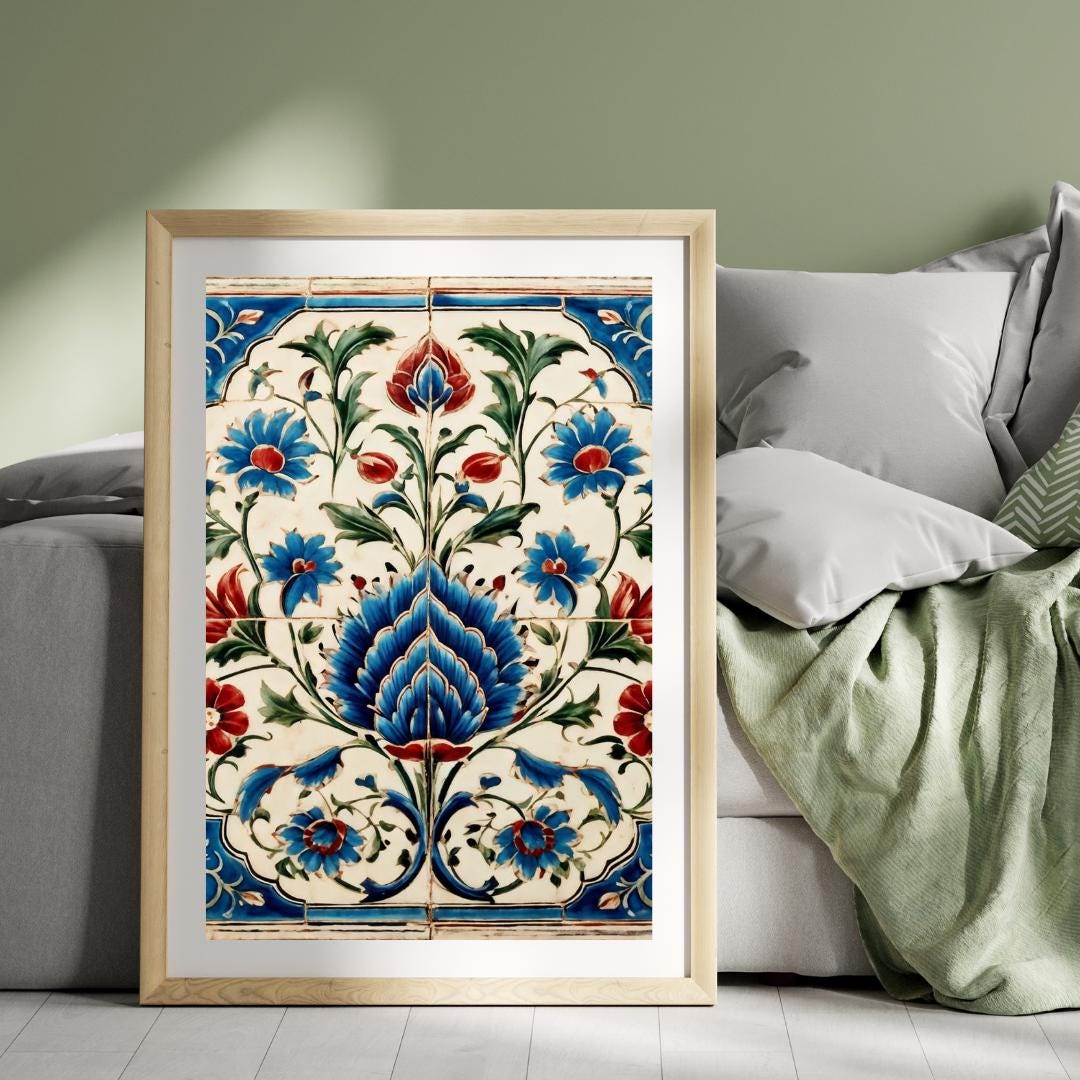 Syrian Floral Tile Painting | Oriental Pastel Watercolor | Historical ...