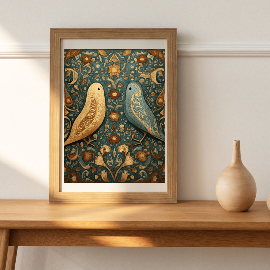 Hummingbird Couple Painting | Ottoman Orientalist Bird Pastel Medieaval ...