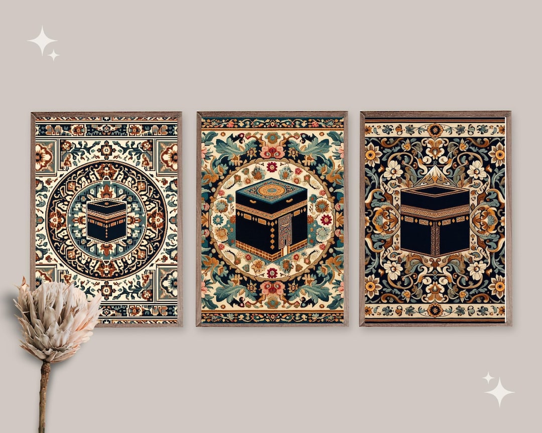 Set of 3 Kaaba Tapestry Painting | Arabic Orientalist Levantine Ethnic ...