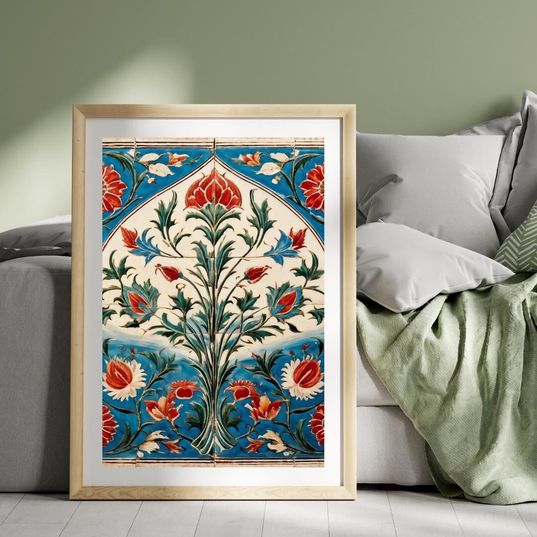 Floral Mosque Tile Painting | Orientalist Pastel Artwork | Historical ...