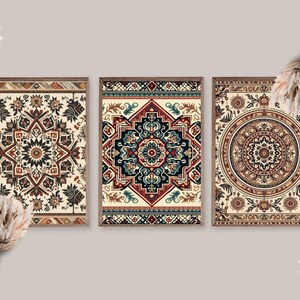 Set of 5 Nomad Kilim Drawing Stencil Wall Art | Oriental Ethnic Asian ...