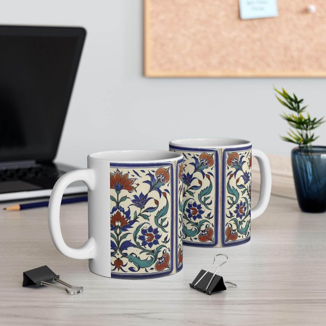 Turkish Iznik Tile Motiff Mug Oriental Anatolian Ceramic Coffee Mug ...
