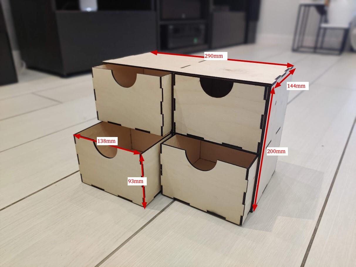 4 Drawers Organizer - Laser Cut Files - Lightburn, SVG, DXF, PDF. Even ...
