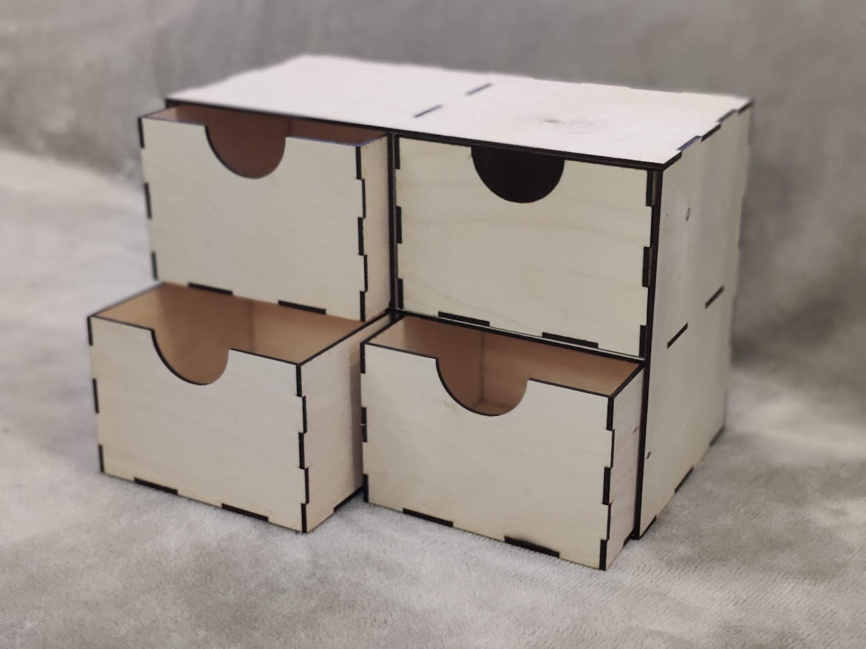 4 Drawers Organizer - Laser Cut Files - Lightburn, SVG, DXF, PDF. Even ...