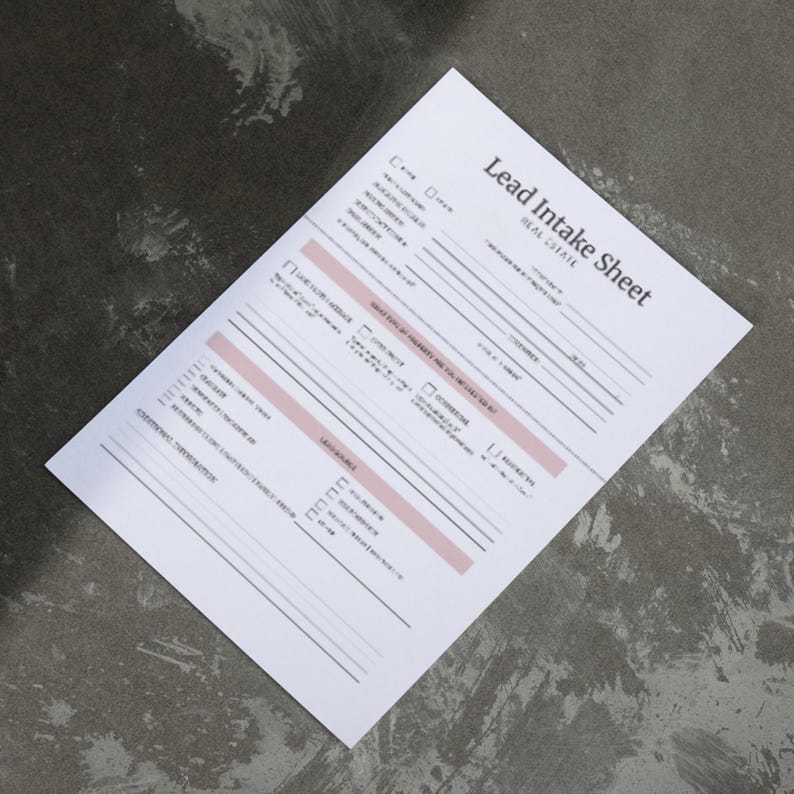 Real Estate Lead Intake Sheet | Client Contact & Info Tracker ...