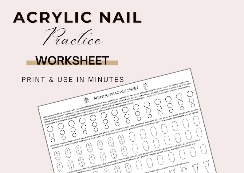 Acrylic Nail Practice Sheet: Mix Ratio & Sculpting Guide (PDF Download ...