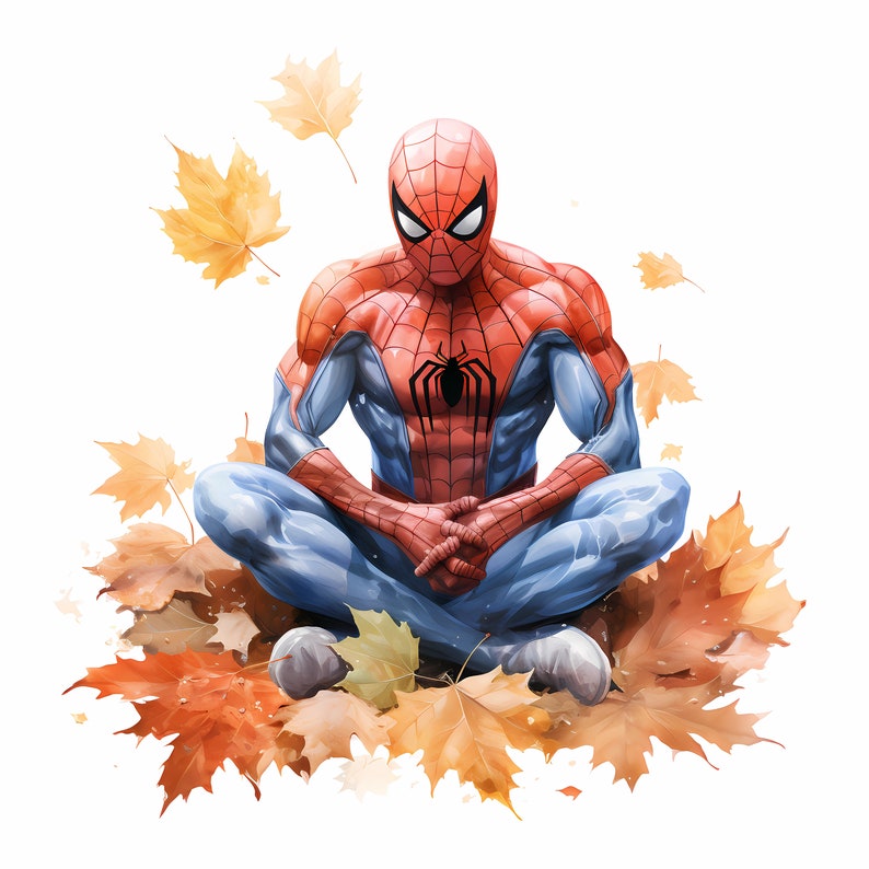 Spiderman in Autumn Leaves PNG, Spiderman PNG, Spiderman Gift ...