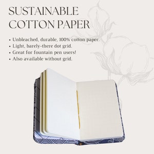 Handbound Tiny Dot Grid Notebook in Midnight Waves. Treeless 100% ...