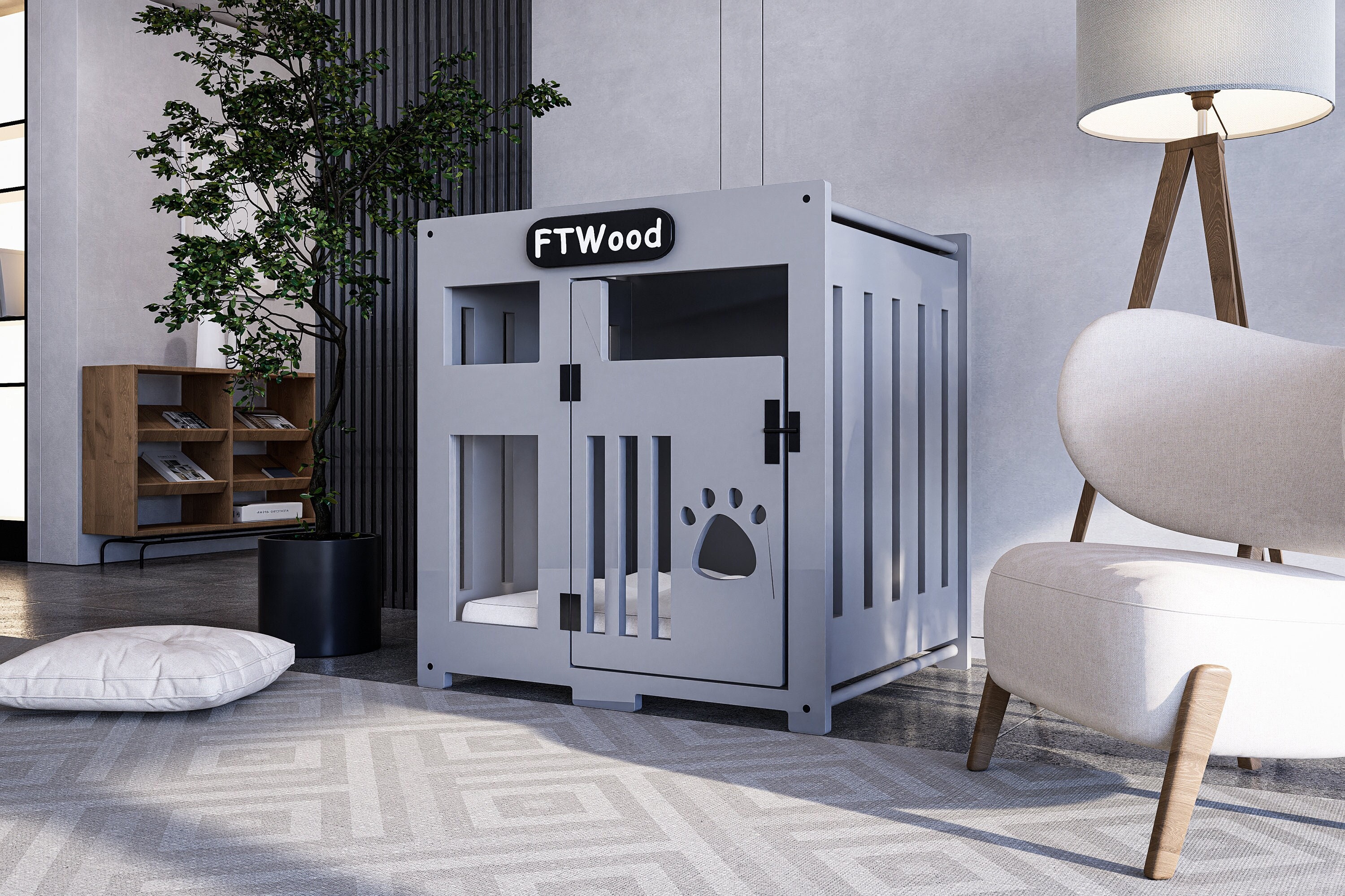 Modern Dog Crate, Gray Elegant Wooden Dog House With Free Customization ...