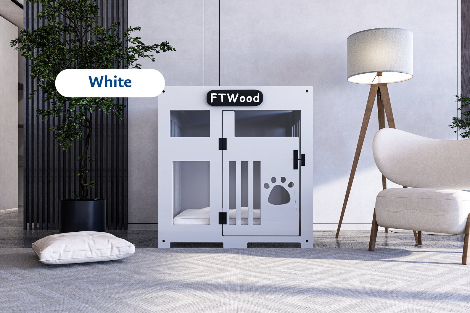 Modern Dog Crate, Gray Elegant Wooden Dog House With Free Customization ...
