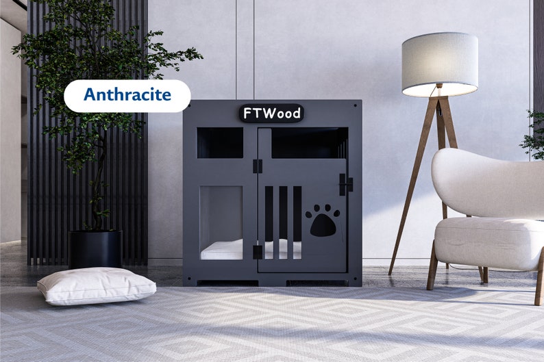 Modern Dog Crate, Gray Elegant Wooden Dog House With Free Customization ...