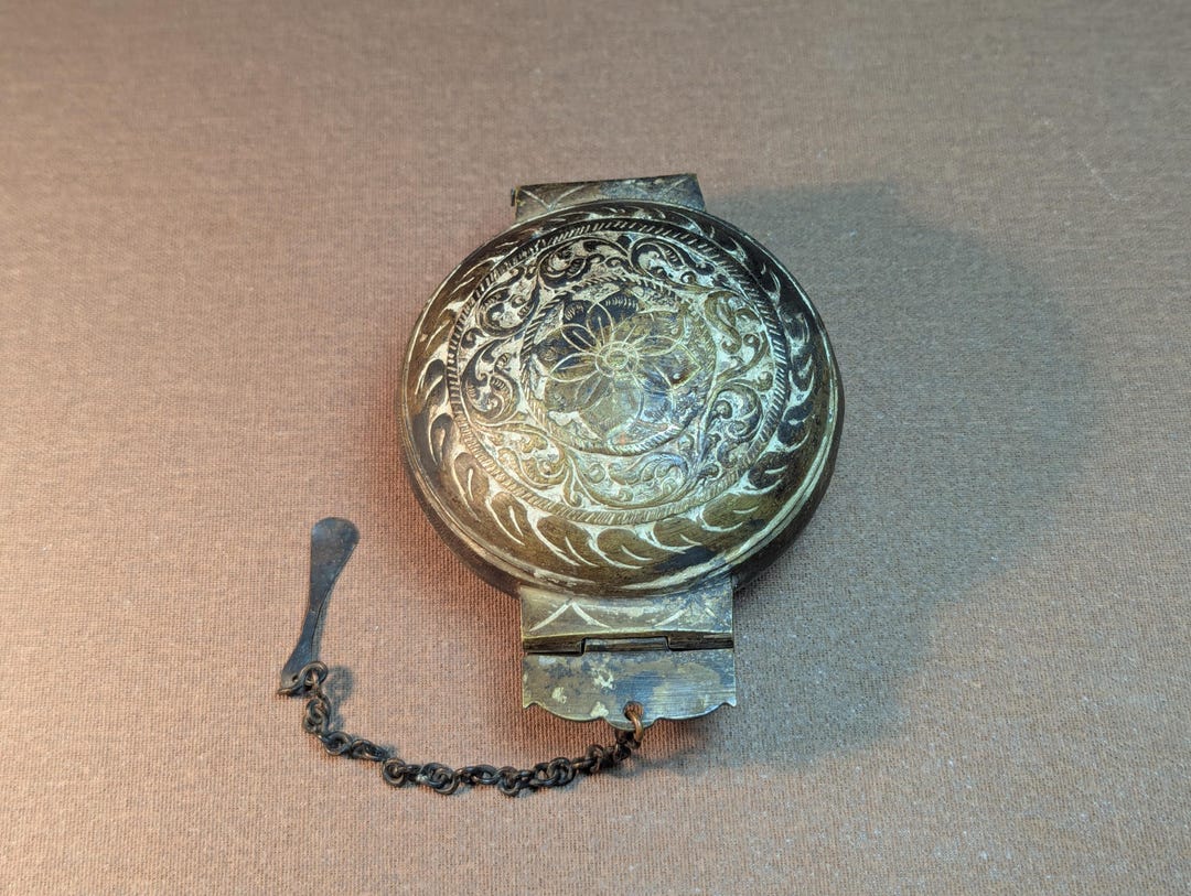 Antique Solid Brass Betel Lime Paste Box From Middle East Asia - Etsy