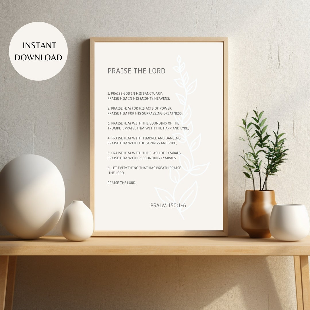 Psalm 150 Printable Wall Art: Praise the Lord, Ivory & Gray (digital ...