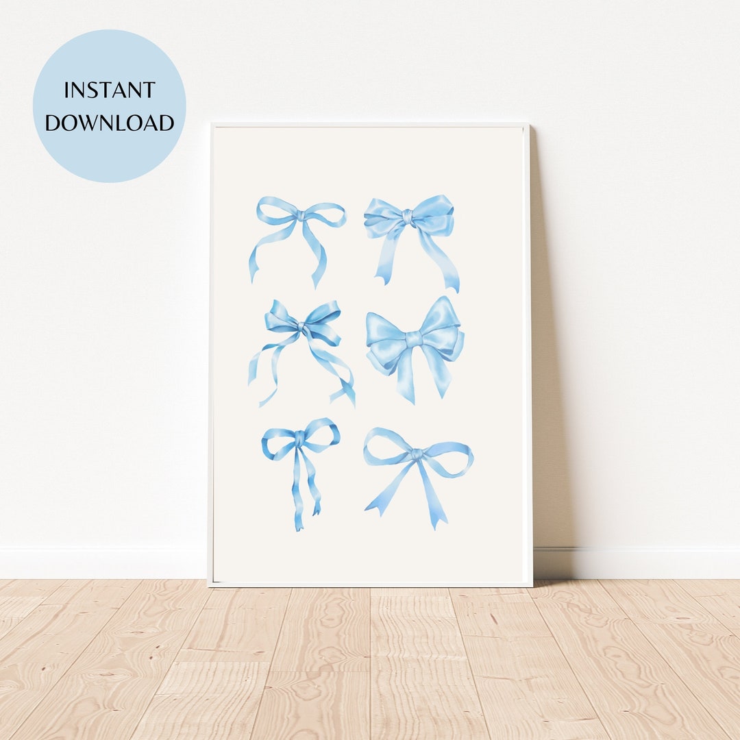 Coquette Blue Bows Printable Wall Art, INSTANT DOWNLOAD, Boho Home ...