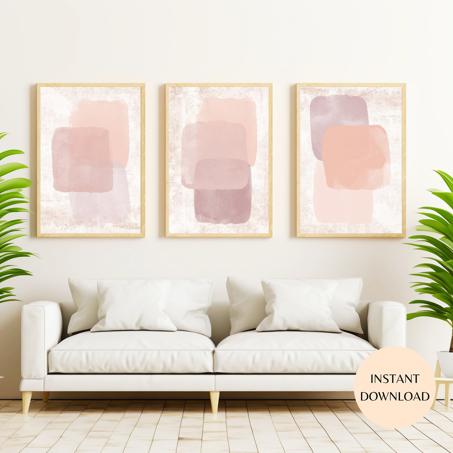 Boho Peach Squares Printable Wall Art, Set of Three Modern Abstract Art ...