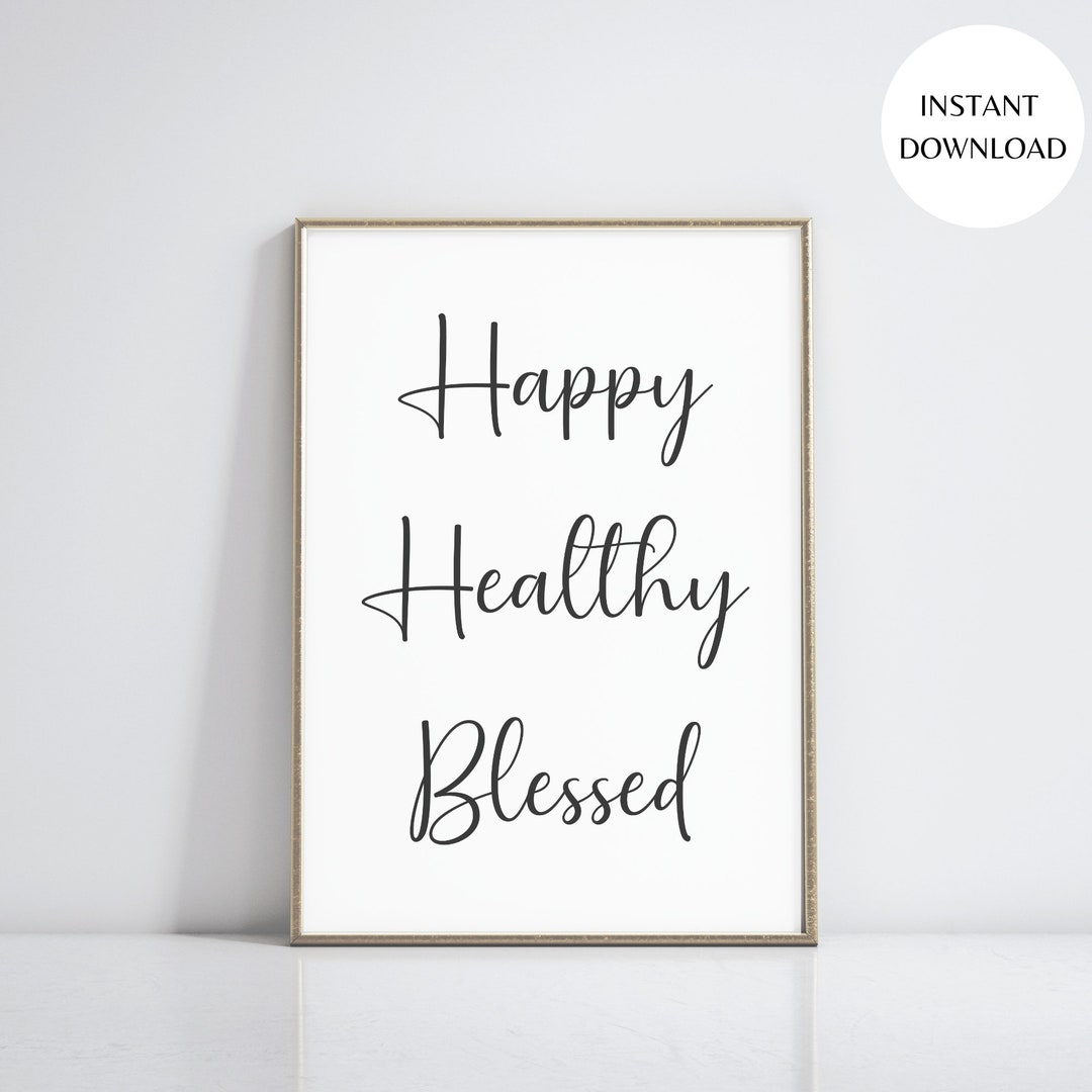 Happy Healthy Blessed Print: Black and White Word Art (digital Download ...
