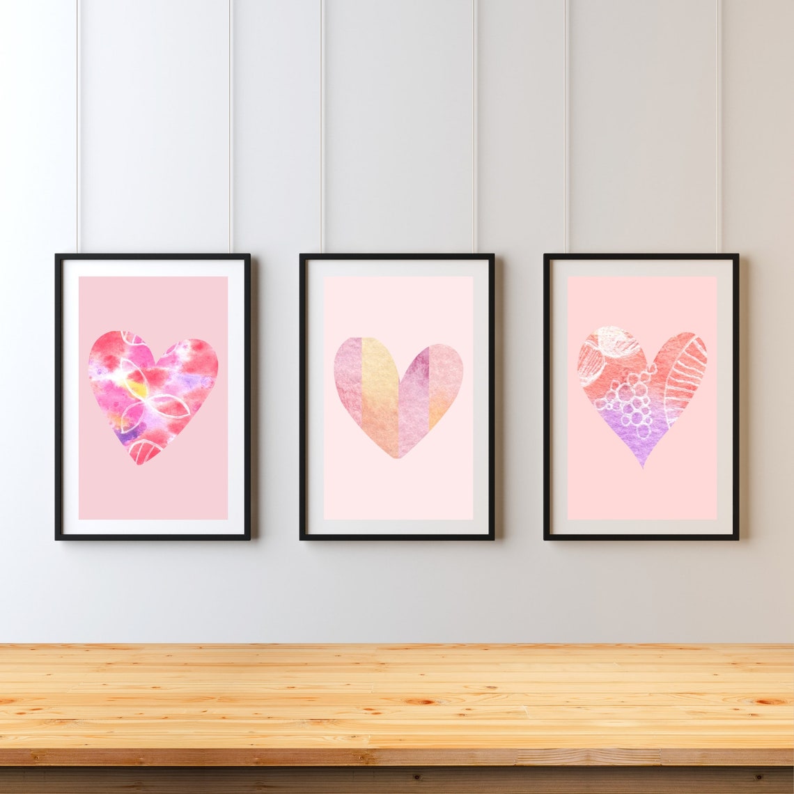 Pink Girly Aesthetic Printable Wall Art, Set of Three Blush Pink Hearts ...