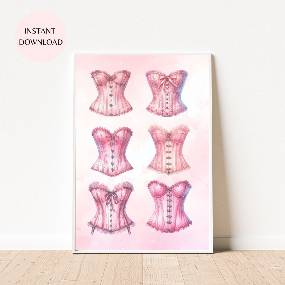 Blush Pink Coquette Corsets Printable Wall Art, INSTANT DOWNLOAD, Pink ...
