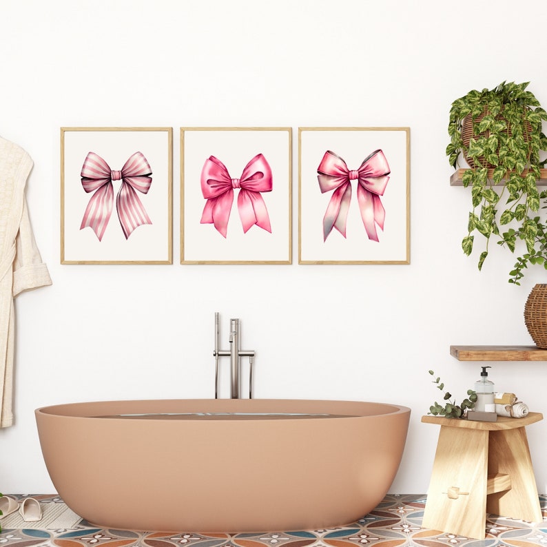 Blush Pink Coquette Bows Printable Wall Art, INSTANT DOWNLOAD, Set of ...