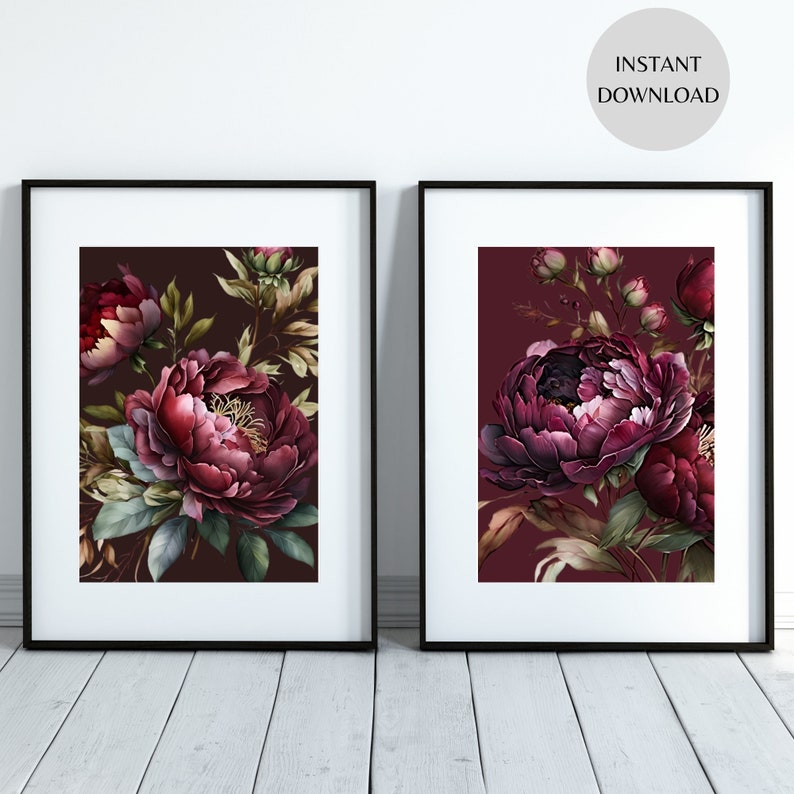 Red Peony Floral Print Set: Gothic Botanical Art (digital Download) - Etsy