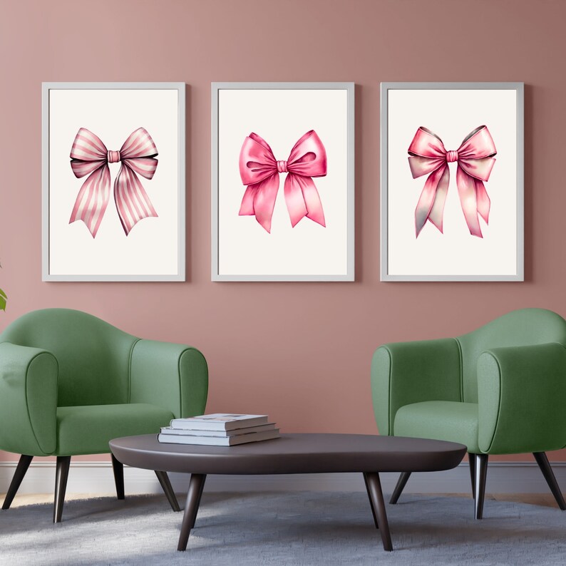 Blush Pink Coquette Bows Printable Wall Art, INSTANT DOWNLOAD, Set of ...