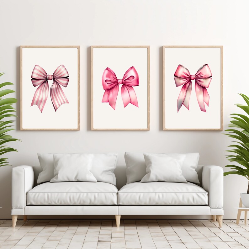 Blush Pink Coquette Bows Printable Wall Art, INSTANT DOWNLOAD, Set of ...