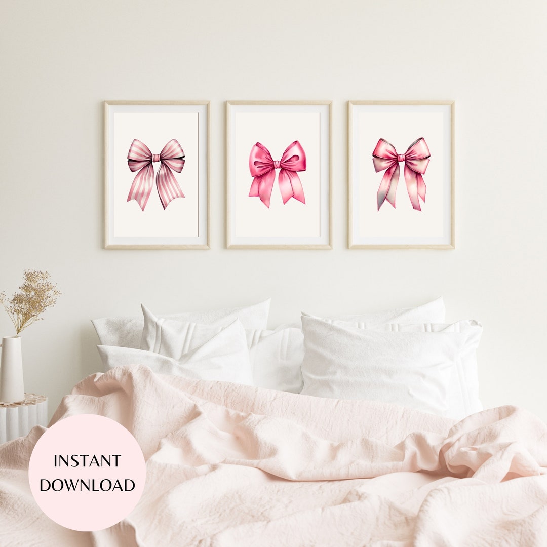 Blush Pink Coquette Bows Printable Wall Art, INSTANT DOWNLOAD, Set of ...