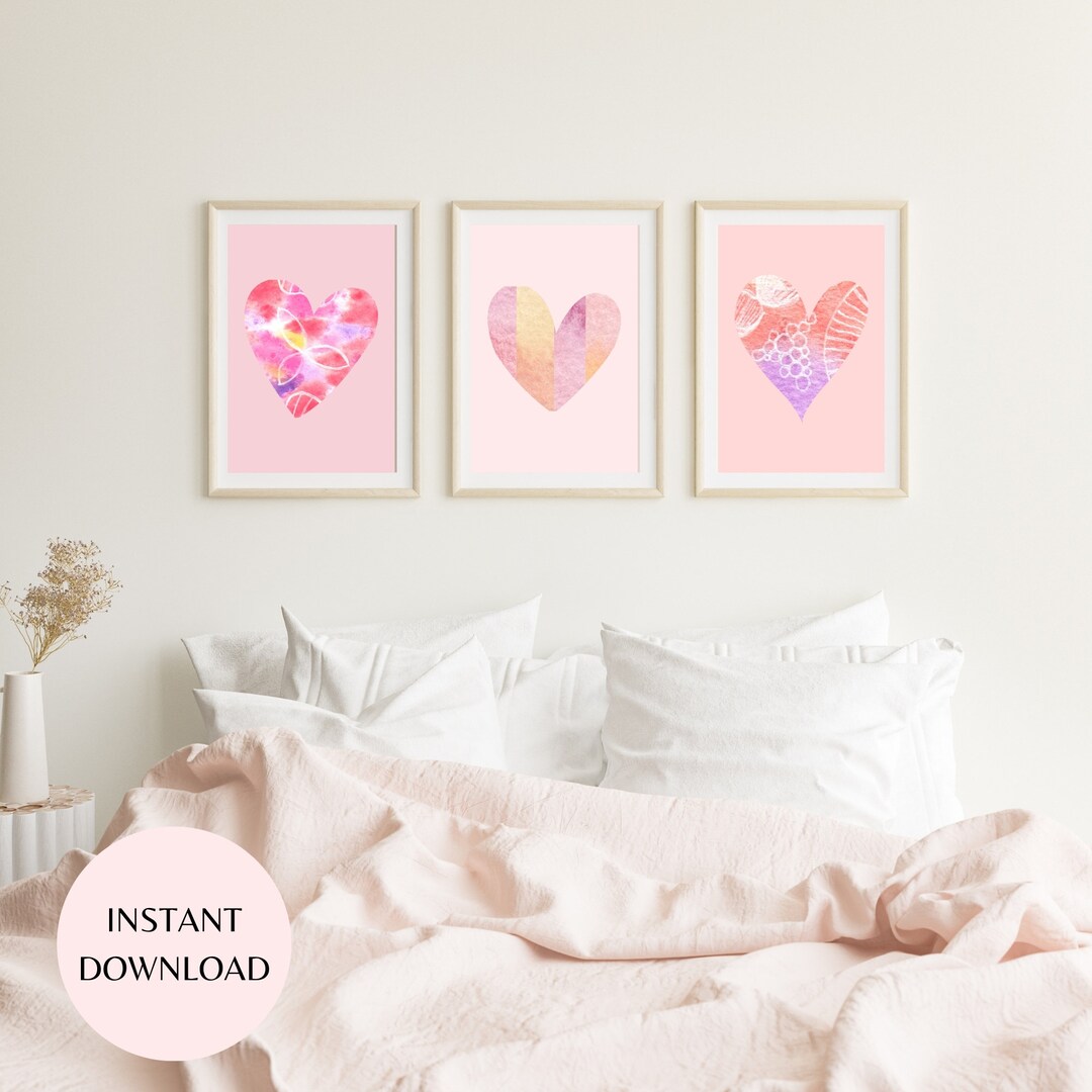 Blush Pink Hearts Print Set, Girly Bedroom Wall Art (digital Download ...