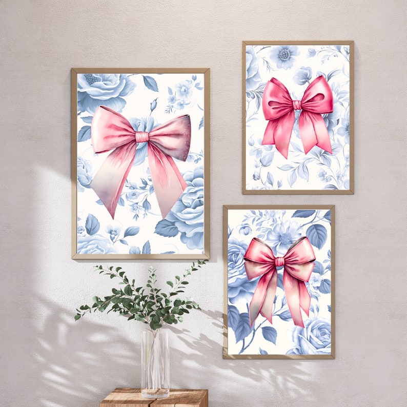 Coquette Pink Bows Chinoiserie Art Prints: Victorian Floral Set ...