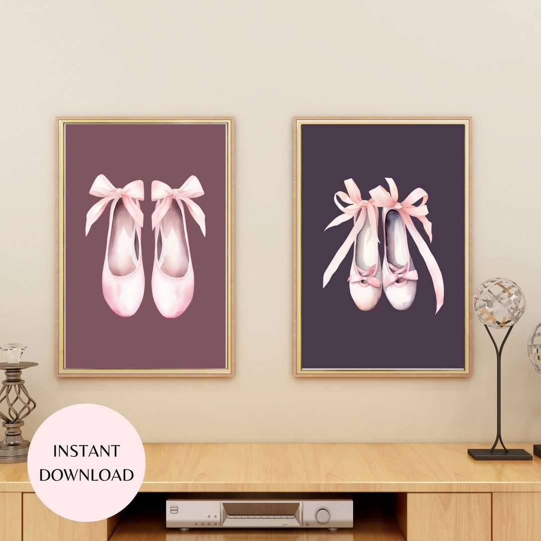 Coquette Ballet Shoes Printable Wall Art in Blush Pink, Rose Pink and ...