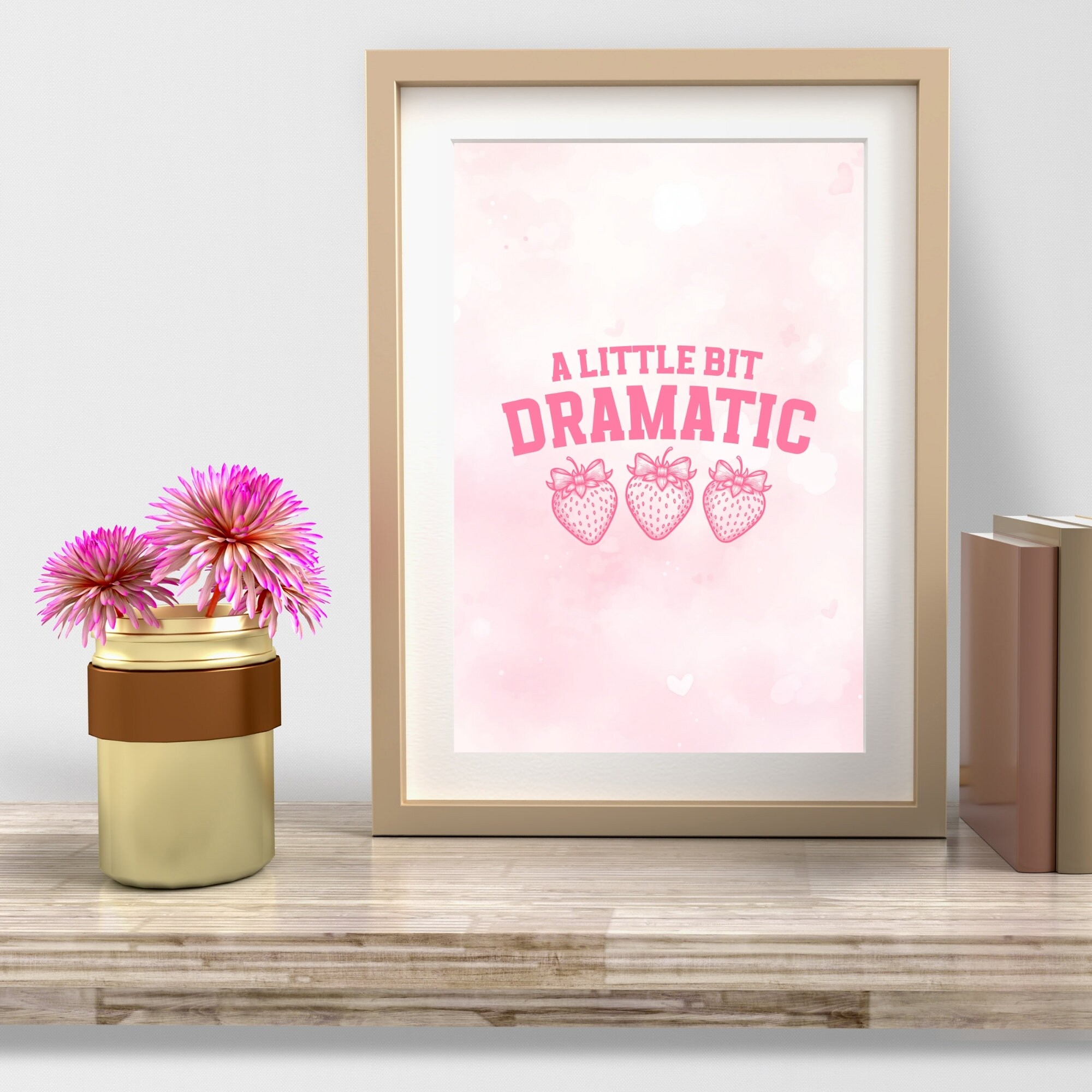 Coquette Blush Pink Printable Wall Art, Strawberry Bows Coquette Dorm ...