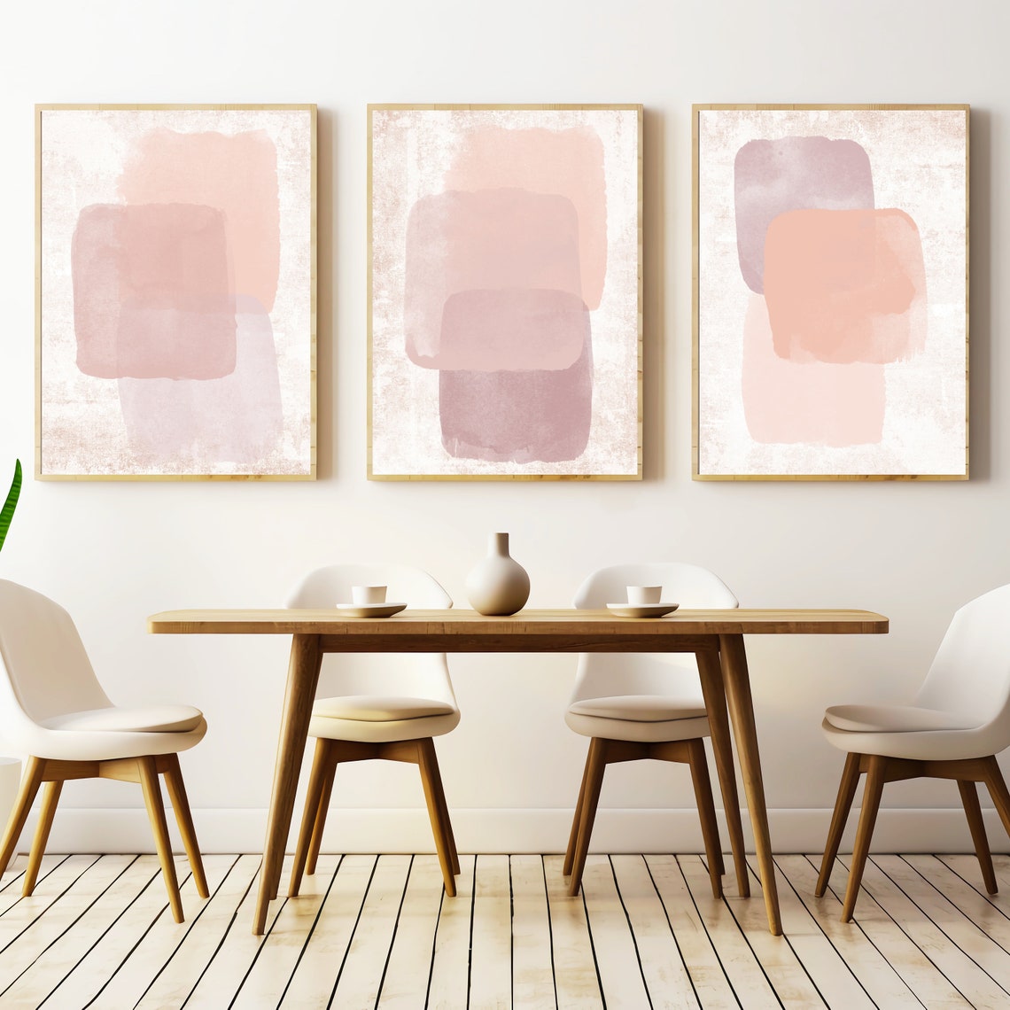 Boho Peach Squares Printable Wall Art, Set of Three Modern Abstract Art ...