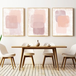 Boho Peach Squares Printable Wall Art, Set of Three Modern Abstract Art ...
