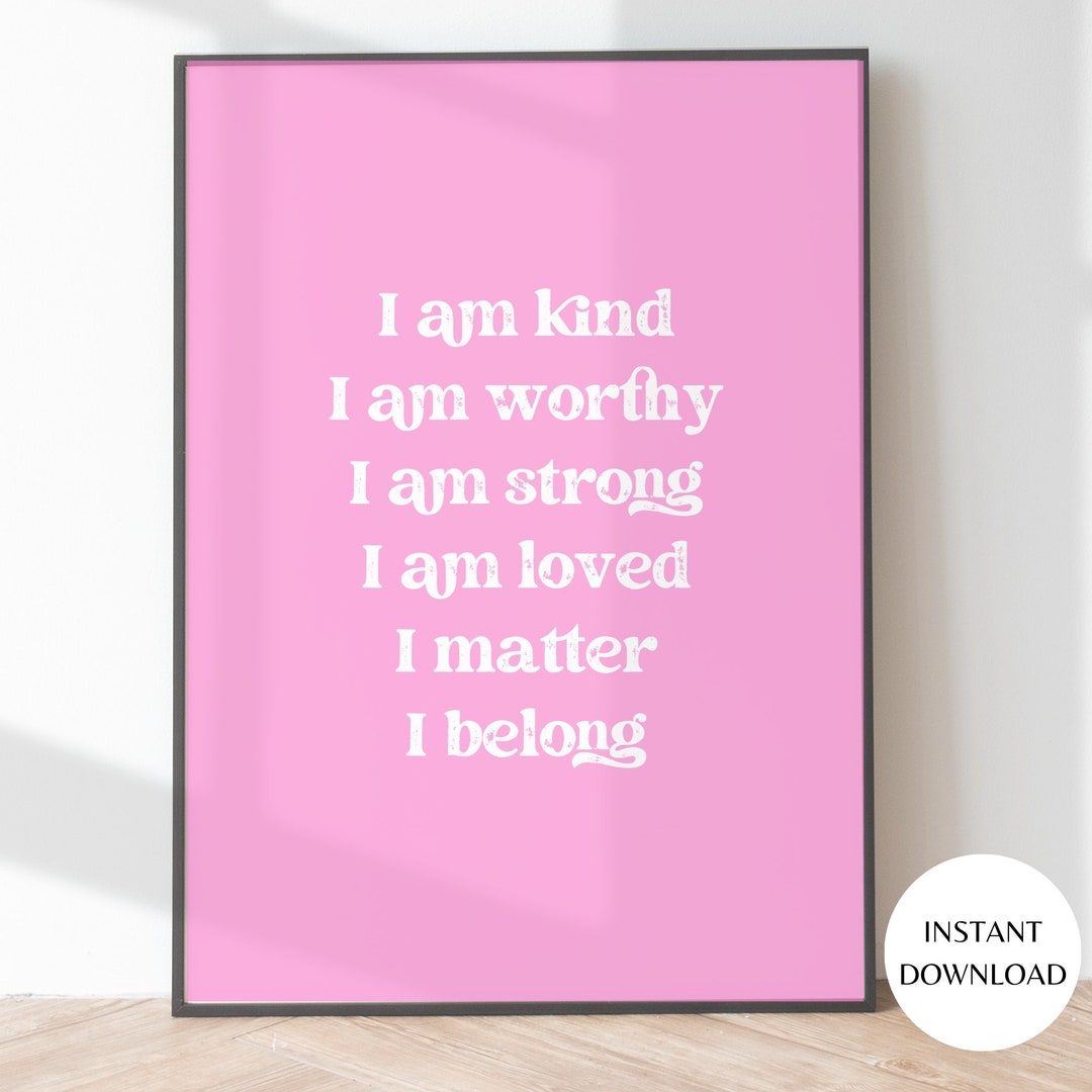 Self Love Affirmations Printable Wall Art in Pink and White, Self Care ...