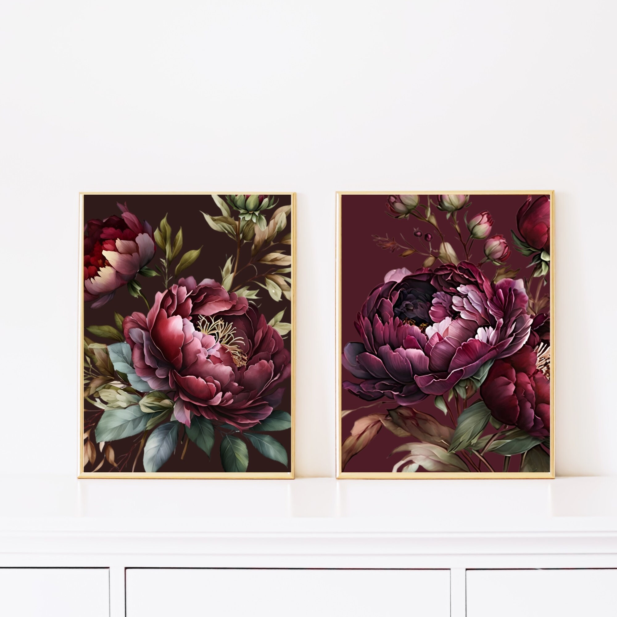 Red Peony Floral Print Set: Gothic Botanical Art (digital Download) - Etsy