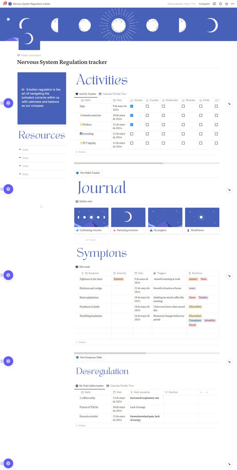 Nervous System Regulation Tracker Notion Template - Etsy