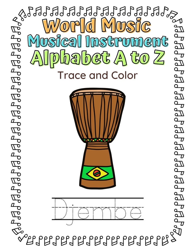 World Music Musical Instrument A to Z Trace and Color Childrens ...