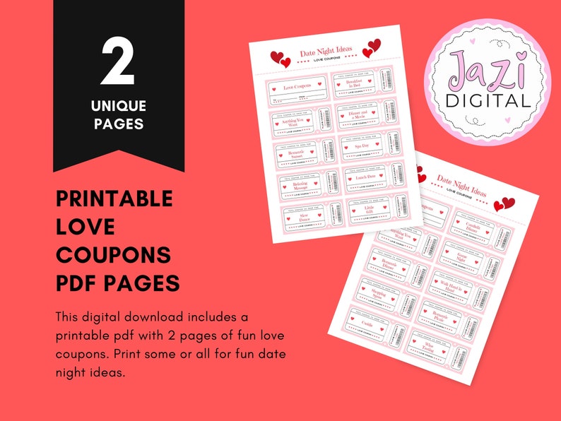 Printable Love Coupons Date Night Activity Tickets for Valentine’s Day ...
