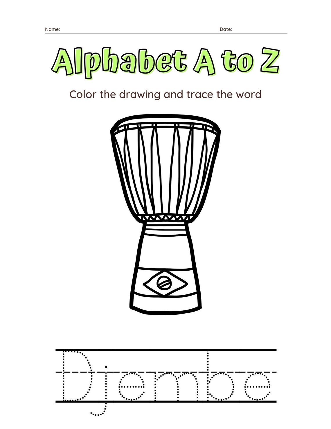 World Music Musical Instrument A to Z Trace and Color Children’s ...