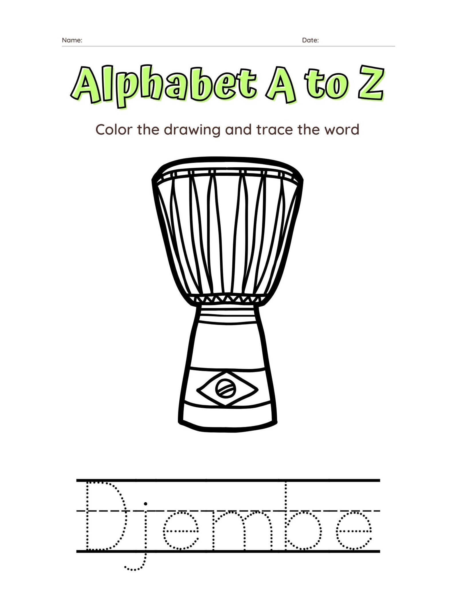 World Music Musical Instrument A to Z Trace and Color Children’s ...
