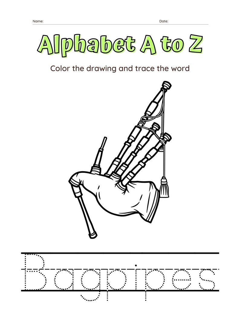 World Music Musical Instrument A to Z Trace and Color Children’s ...