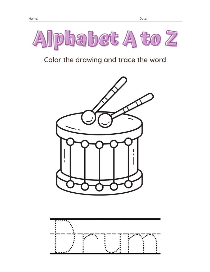 Musical Instrument A to Z Trace and Color Children’s Coloring Book for ...