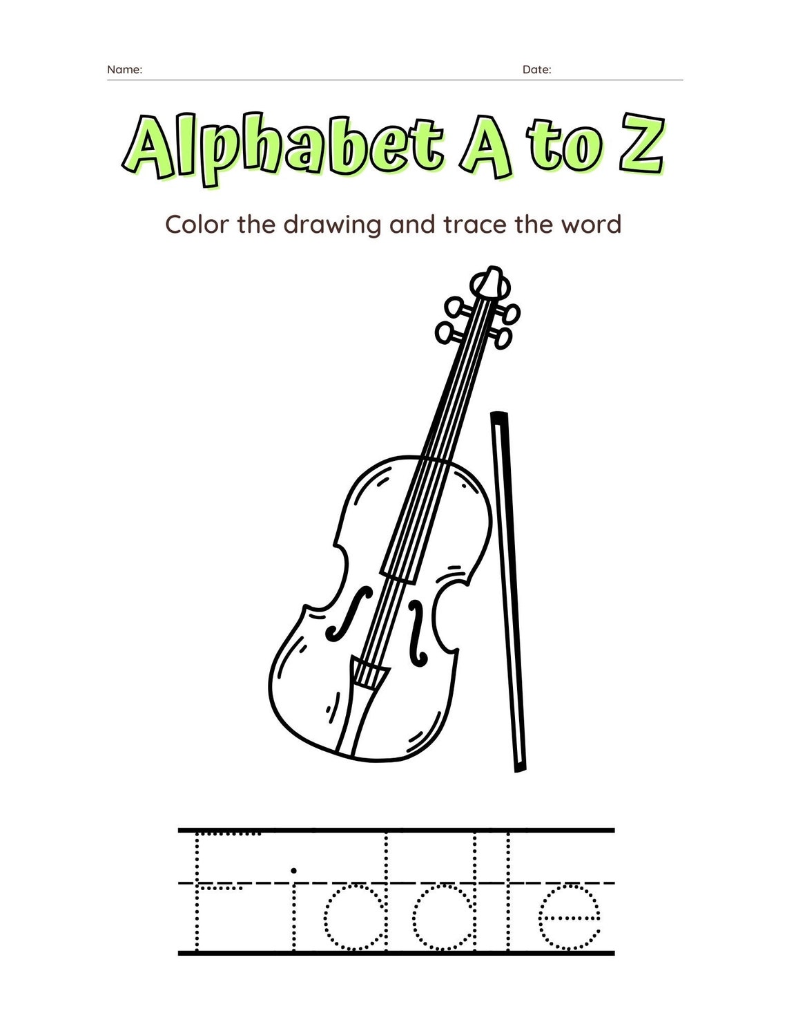 World Music Musical Instrument A to Z Trace and Color Children’s ...