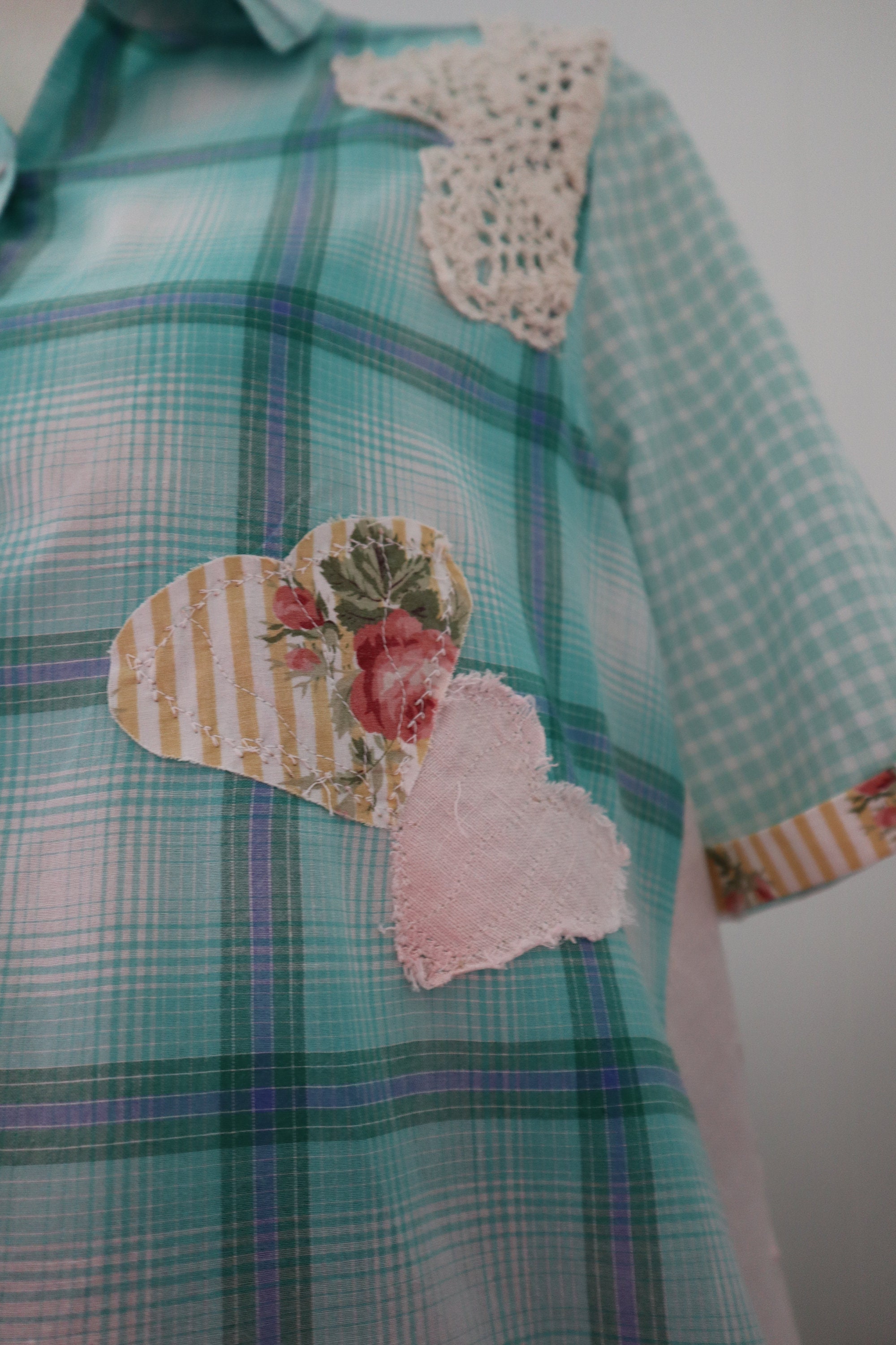 Upcycled Shirt Bohemian Patchwork Short Tunic Art to Wear Vintage Linen ...